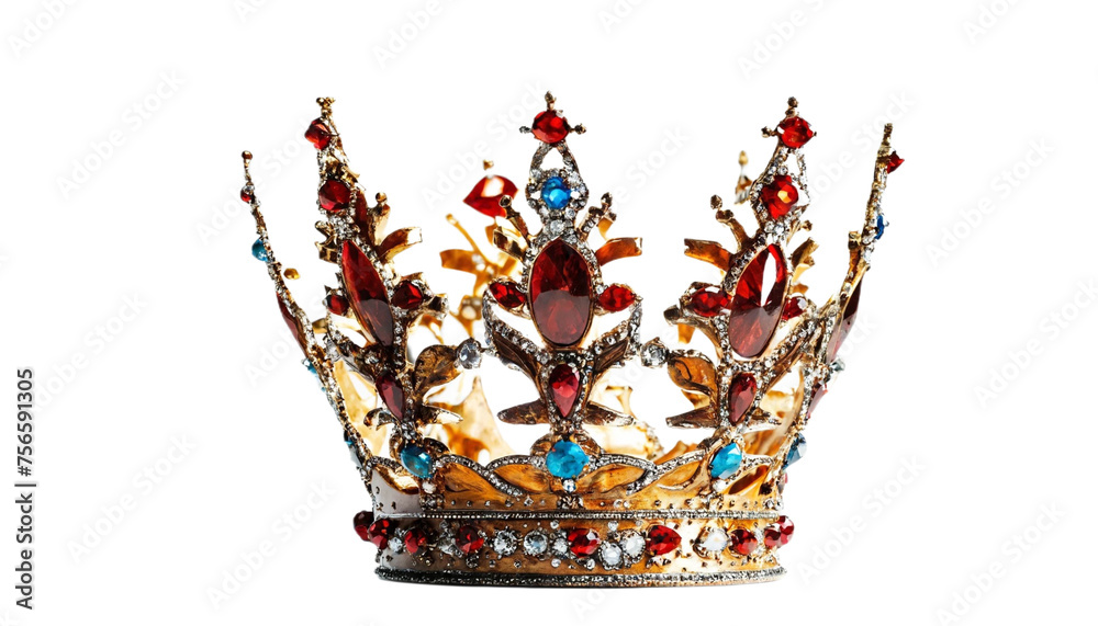Opulent golden crown with red and blue gems, symbolizing royalty ...