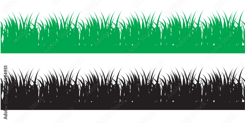 Green grass silhouette. Cartoon lines of plants and shrubs for boarding ...
