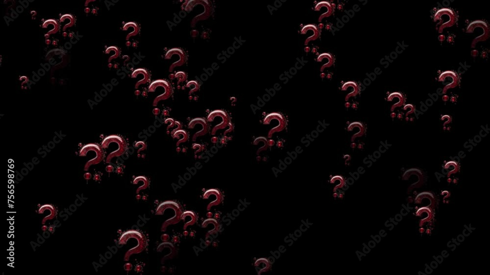Red Question Mark Flying On Black Background. Question Marks Falling ...