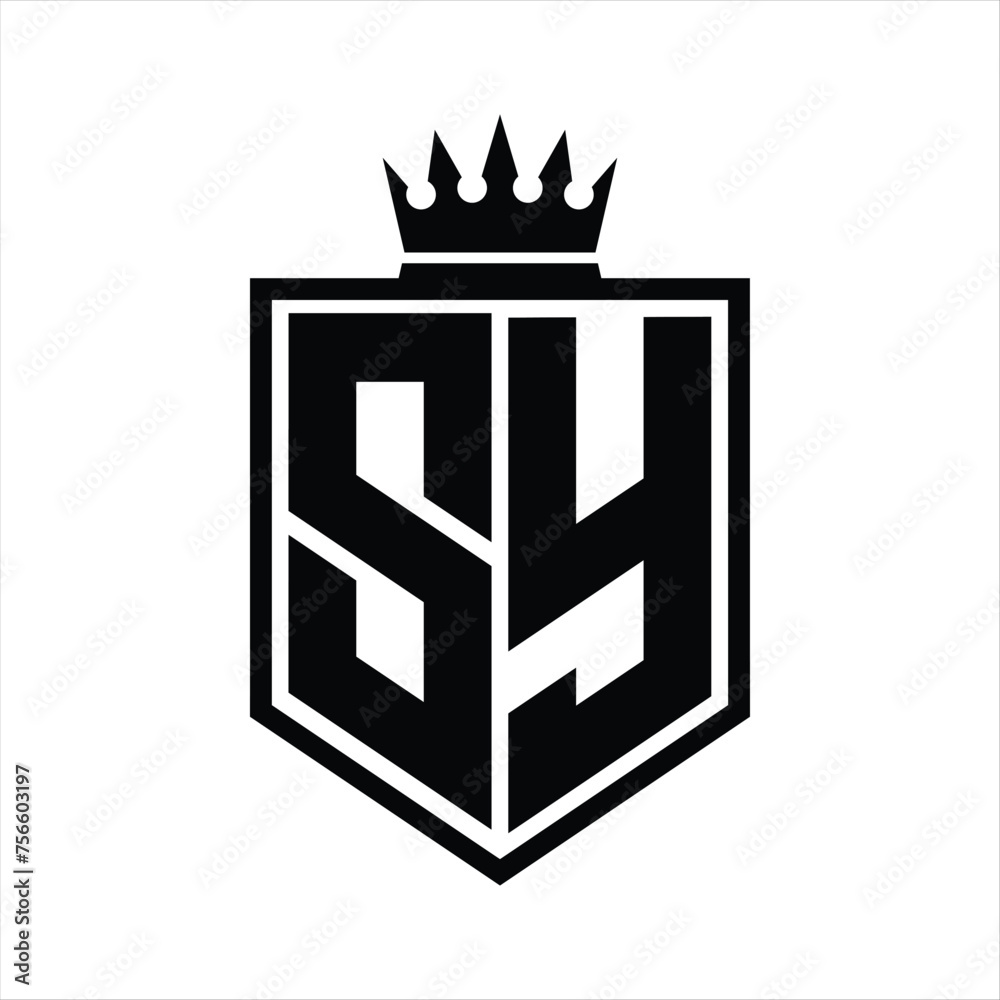 Vecteur Stock SY Logo monogram bold shield geometric shape with crown ...