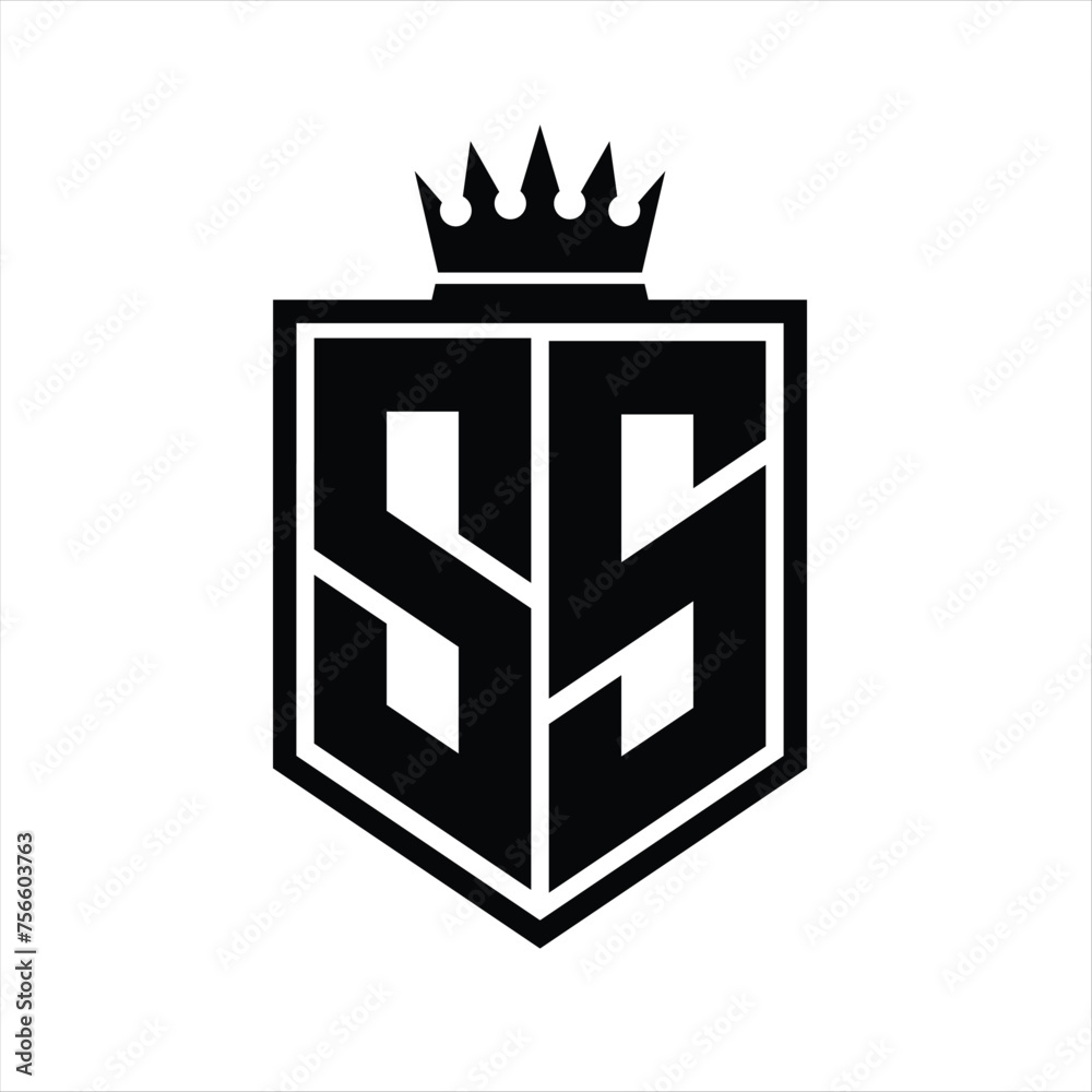 Vetor de SS Logo monogram bold shield geometric shape with crown ...