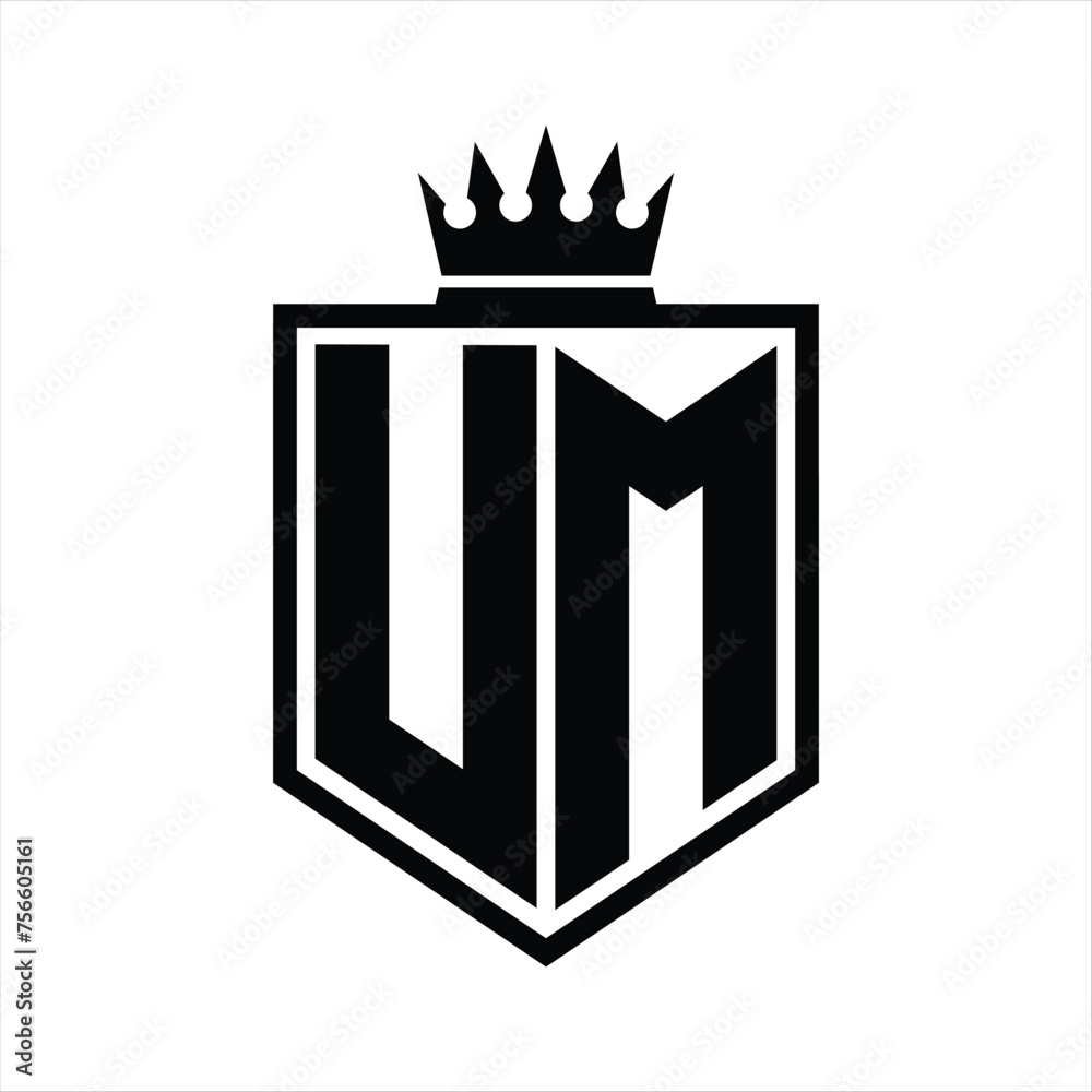 UM Logo monogram bold shield geometric shape with crown outline black ...