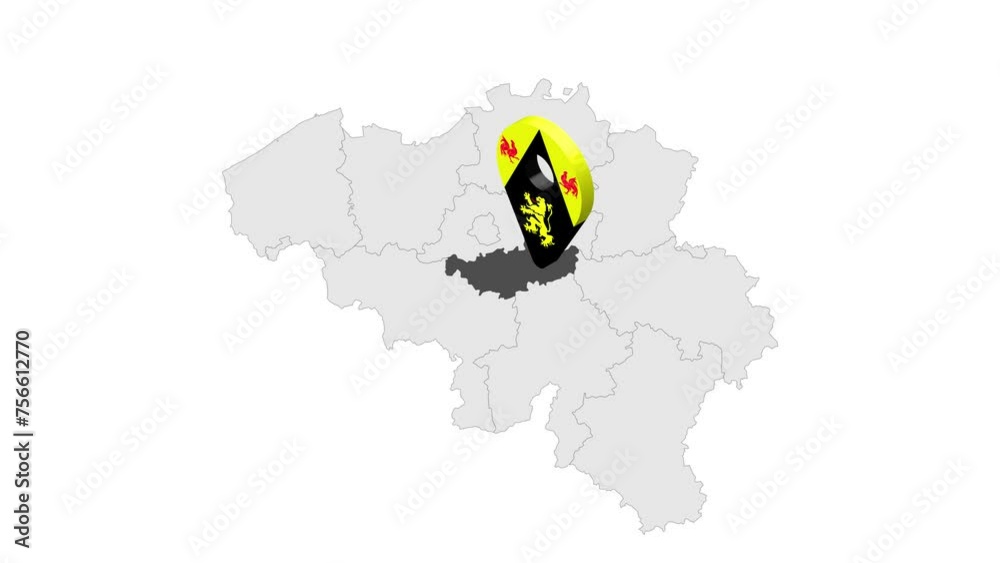 Location Walloon Brabant Province on map Belgium. 3d Walloon Brabant ...