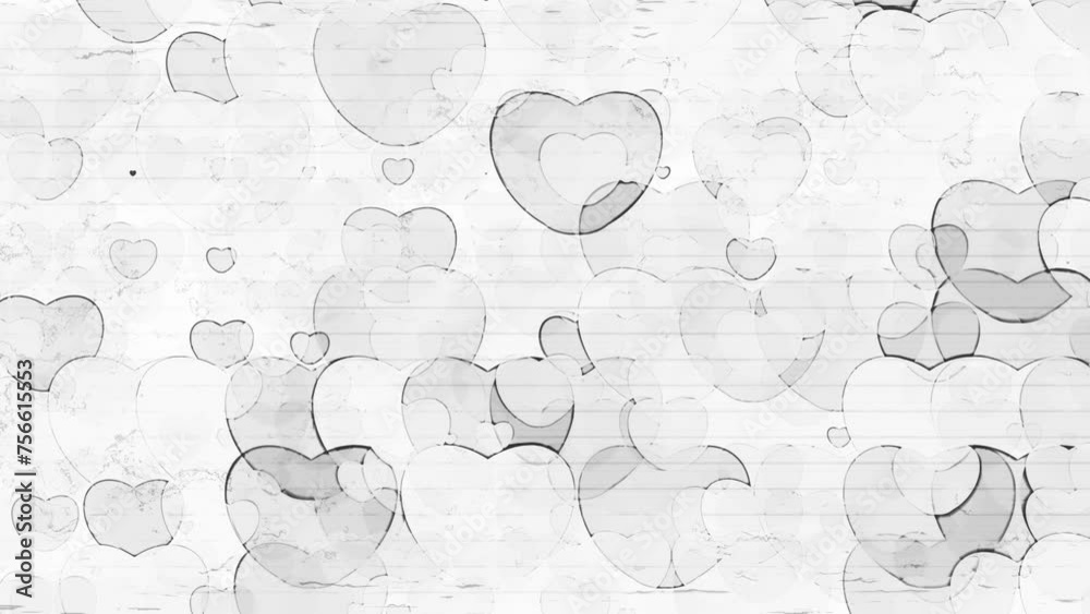 Comic hearts geometric shapes animation in ink scratches and spots in ...