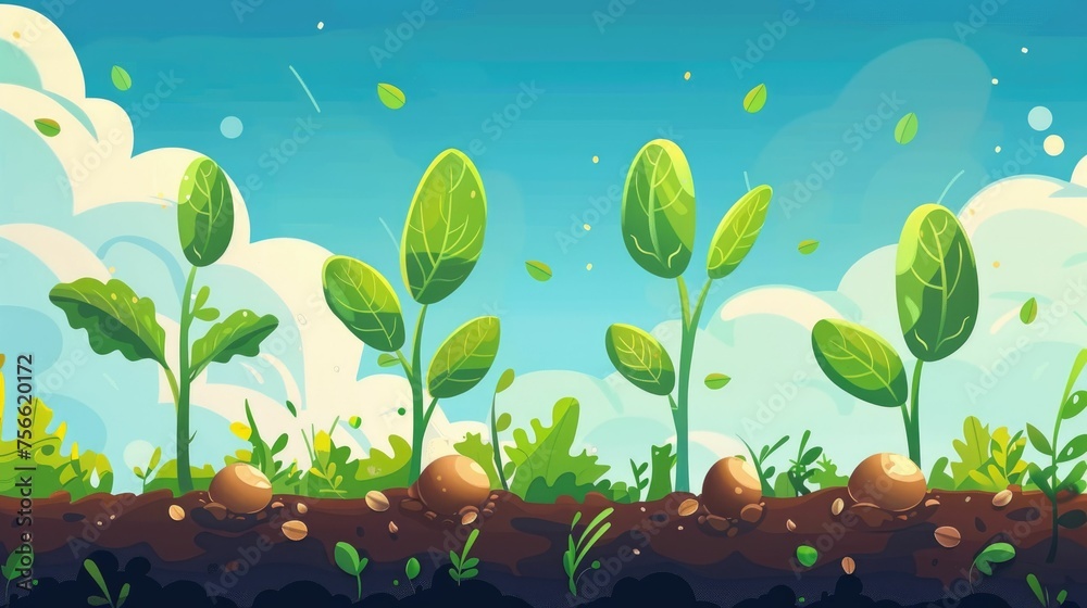 Seed sowing and germination, a magical cartoon process of growth from ...