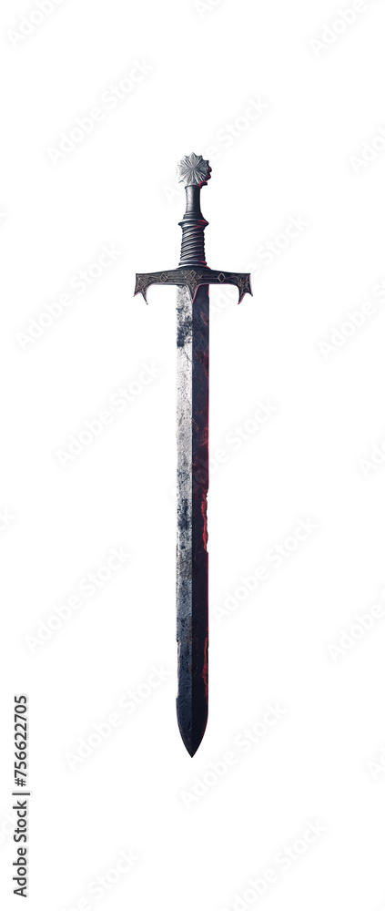 Fantasy Gothic medieval fantasy long sword. With dents, worn, cracked ...