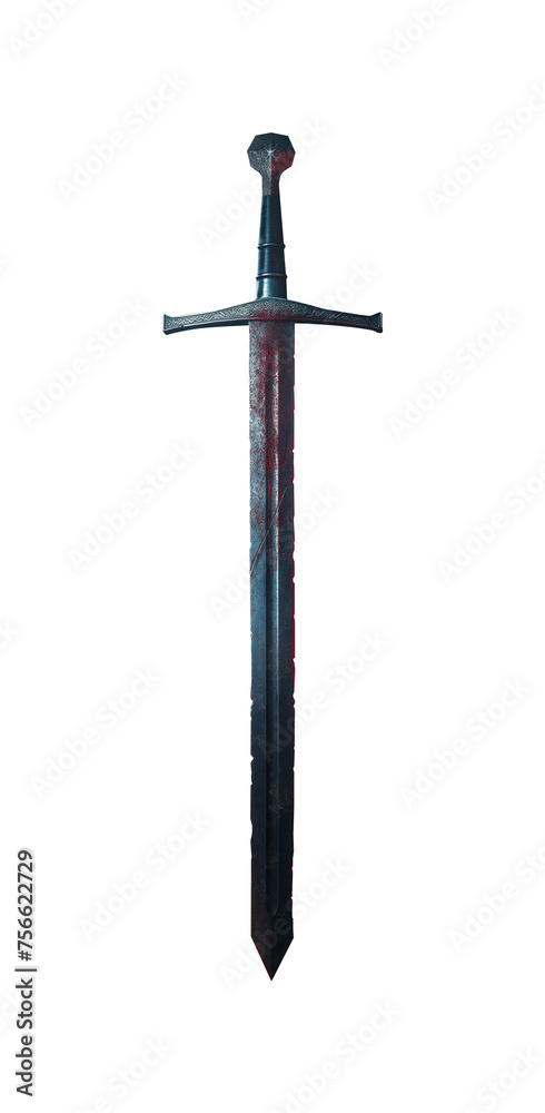 Fantasy Gothic medieval fantasy long sword. With dents, worn, cracked ...