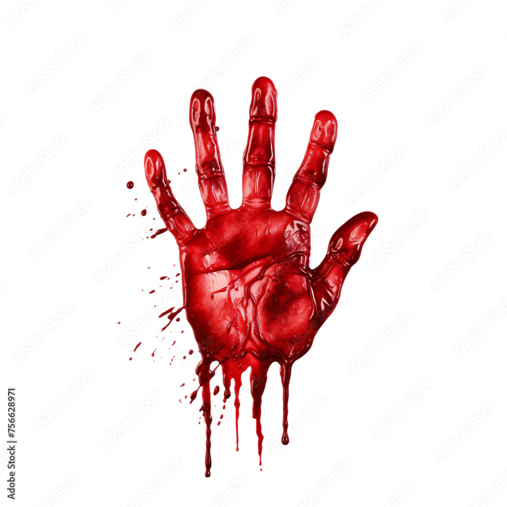 scary blood human hand blot on white background Stock Illustration ...