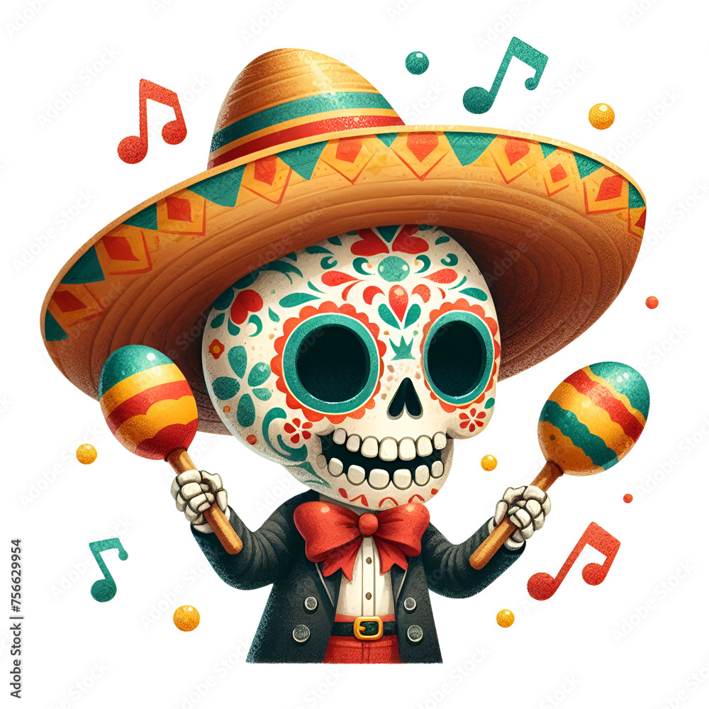 Happy Cinco De Mayo Maracas Player Skull PNG, Mexican Fiesta Maracas ...