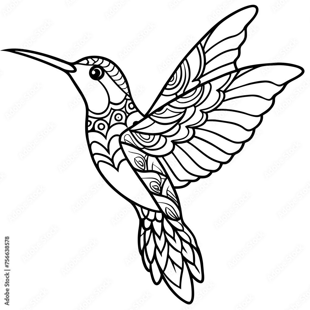 Coloring page with Hummingbird flying book cover page Stock Vector ...