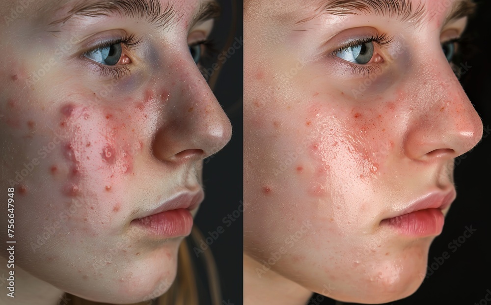double still image before and after acne facial treatment Stock ...
