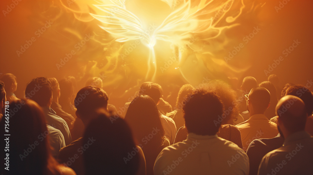 Poster, Foto Pentecost shown with tongues of fire descending on a ...