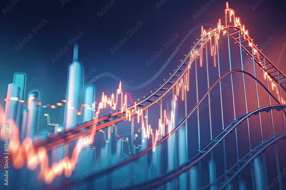 Stock chart transforming into a rollercoaster ride emotional journey of ...