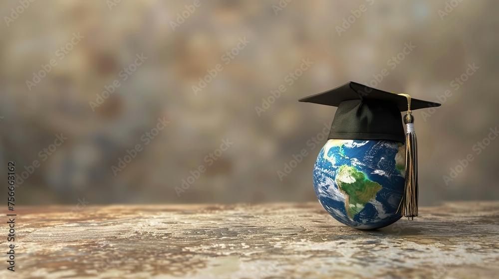 Graduation cap with Earth globe. Concept of global business study ...