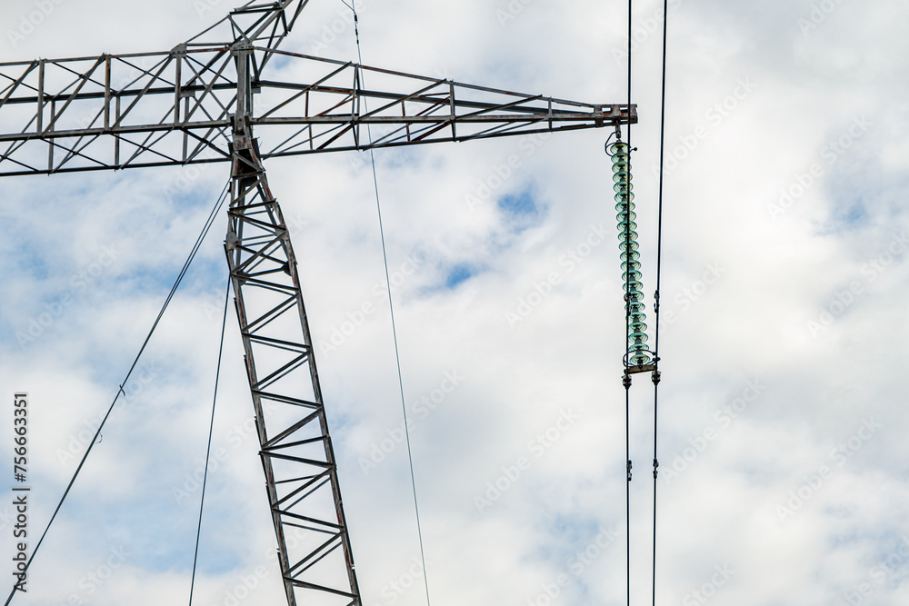 High Voltage Electric Power Grid Poles with Ceramic Insulators at ...