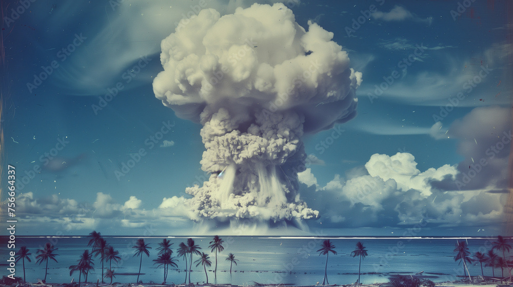 Atomic nuclear bomb explosion produces a catastrophic mushroom cloud ...
