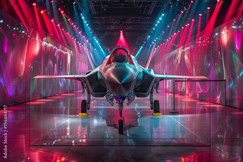 F-35 Lightning II fighter jet in hover mode during a dynamic airshow ...