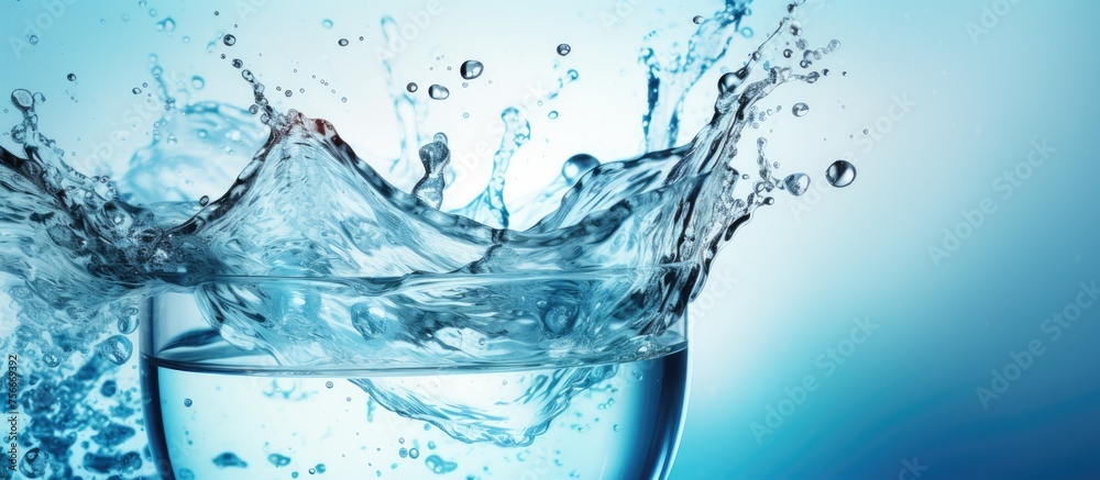 A glass filled with electric blue liquid, sloping on a natural ...