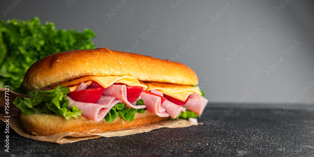ham sandwich sliced meat, cheese, lettuce, tomato, vegetable, bun bread ...