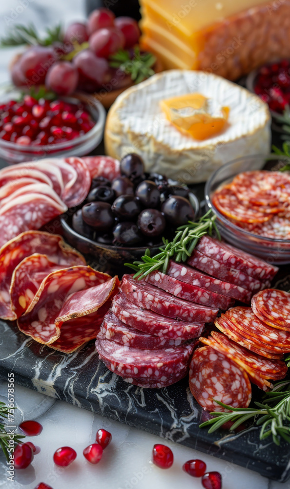 Elegant Charcuterie Board with Assorted Meats and Olives Stock Photo ...