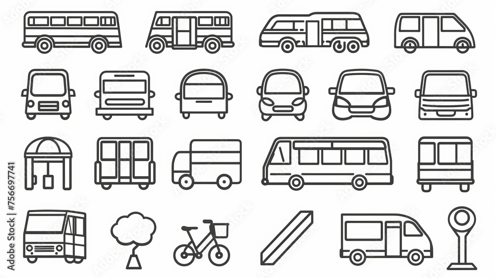 A comprehensive collection of public transport symbols, rendered in ...