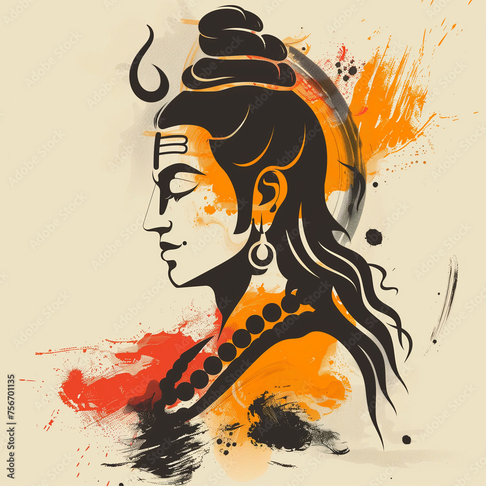 Mahadev Shiva Indian God graphic illustration, distorted grunge drawing ...