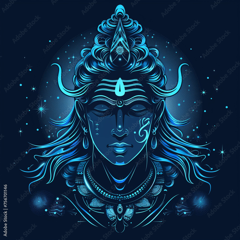 Mahadev Shiva Indian God neon graphic illustration. Hindu Lord Shiva ...