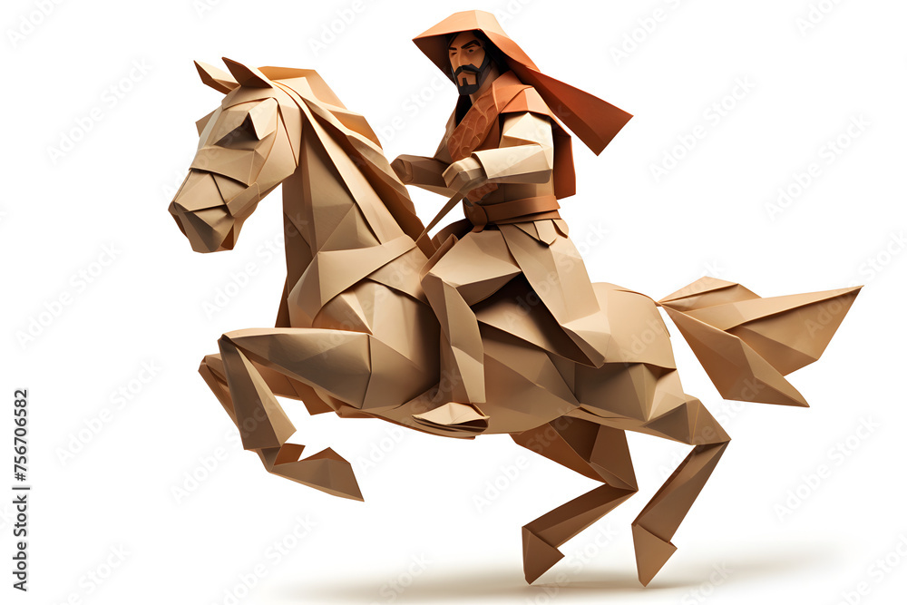 Paperstyle origami mna riding a horse, paperstyle indian riding a horse ...