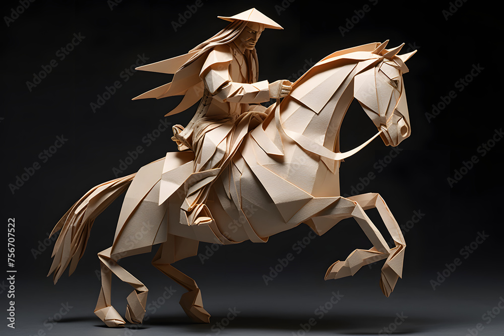 Paperstyle origami mna riding a horse, paperstyle indian riding a horse ...