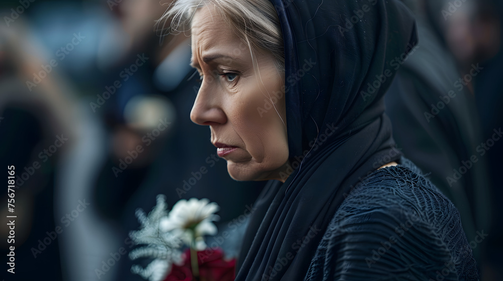 Generative ai image funeral scenes sad woman after loss of loved one ...
