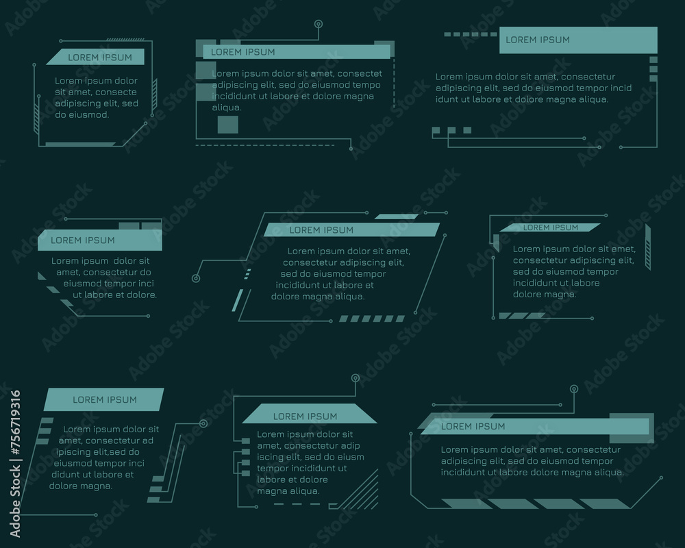 Hud callout titles. Futuristic text boxes, digital callouts bar labels. Digital futuristic ...