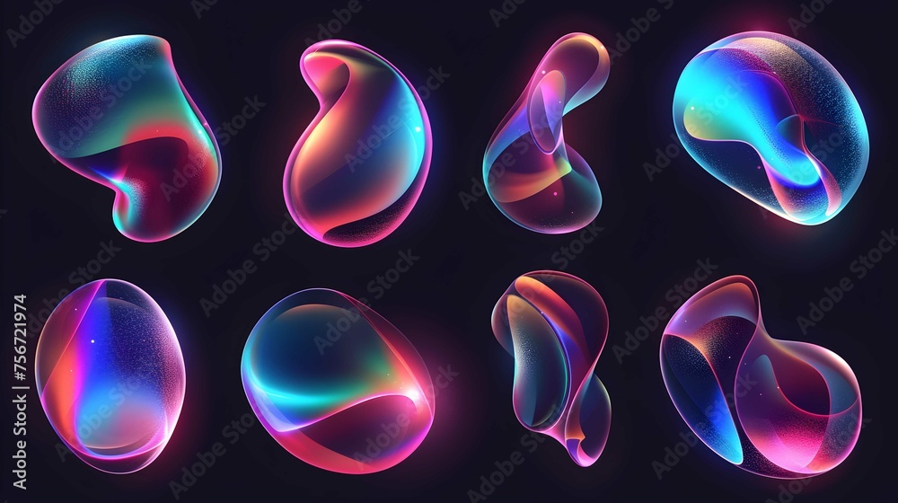 Holographic background with shapes. Rainbow reflexes in pink and purple ...