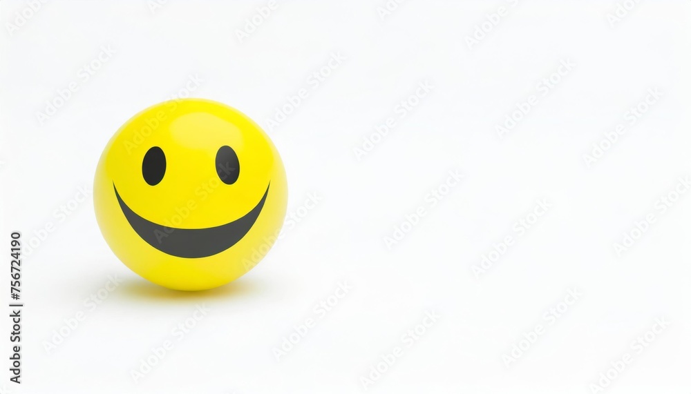 Classic yellow smiley face with a broad smile, placed on a white ...