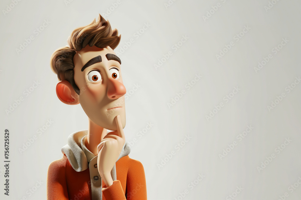 Thinking questioning doubt cartoon character young adult man person in ...