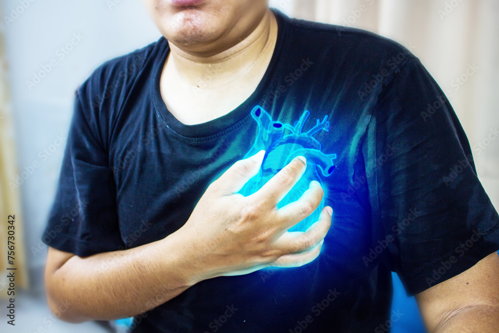 Heart attack. Man clutching his chest from acute pain. Heart attack ...