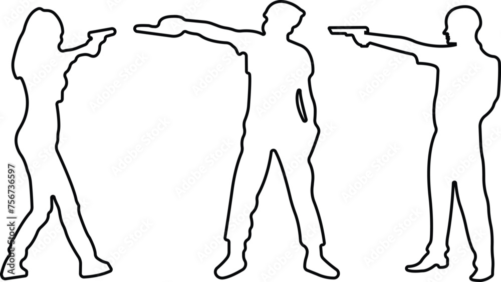 Pointing gun Shooting range icon in line set. isolated on transparent ...