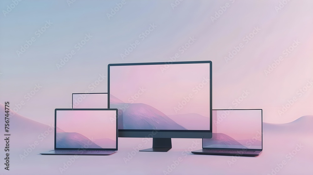 Realistic set of monitor, laptop, smartphone. 3d devise mockup set ...