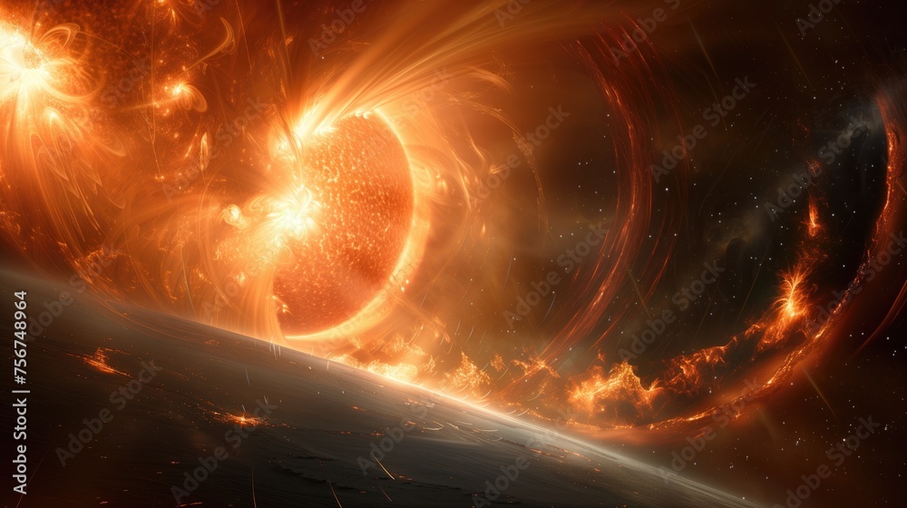 Solar Flare And Magnetic Storms Solar Prominence Plasma Flash On The