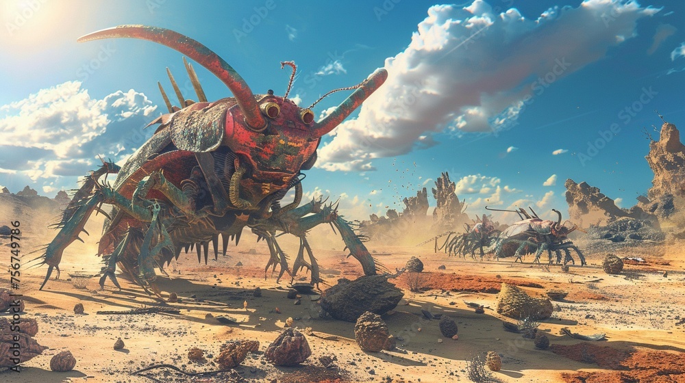 3D Illustrate of A post-apocalyptic wasteland where scavengers ride ...