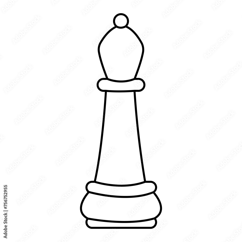 Coloring page with a chess bishop. Black and white board game figure ...