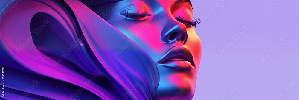 Stylized rendition of a face against a multicolored gradient background ...