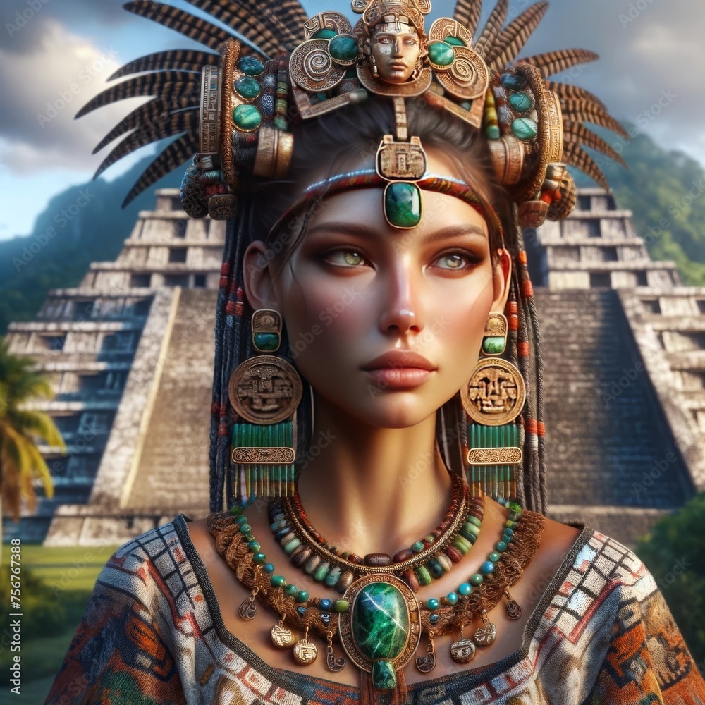 Majestic ancient Aztec woman with traditional attire Stock Photo ...