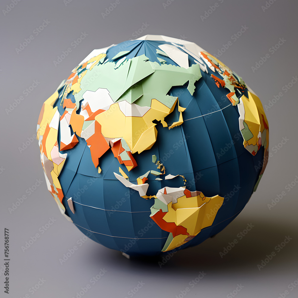 paperstyle origami earth with clean background, paperstyle globe, earth ...