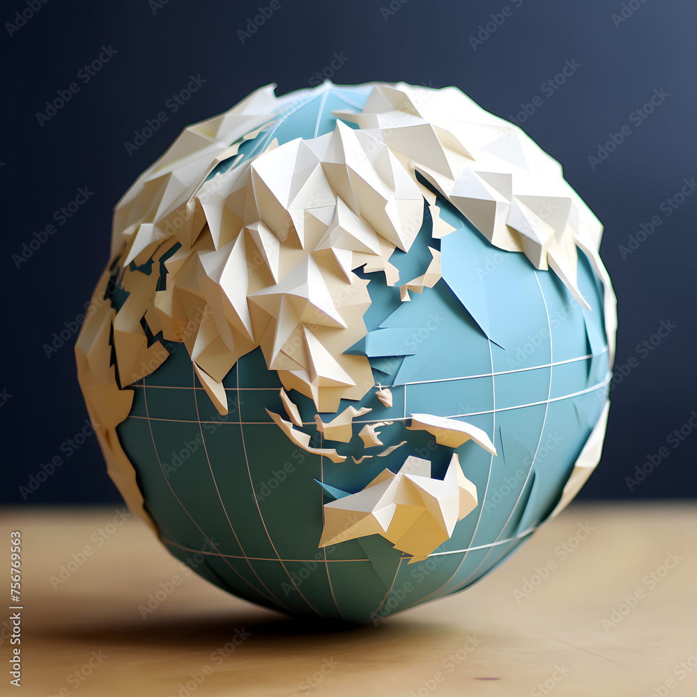 paperstyle origami earth with clean background, paperstyle globe, earth ...