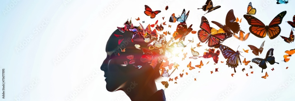 The visualization of a human silhouette dissipating into a swarm of ...