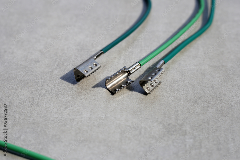 Electrical cables with terminals. Wires used to power machine tools ...