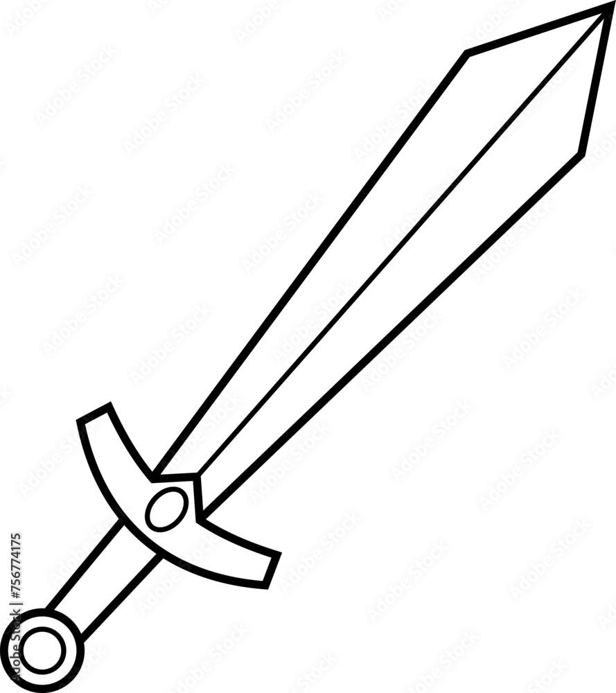 Outlined Cartoon Knight Sword Weapon. Vector Hand Drawn Illustration ...