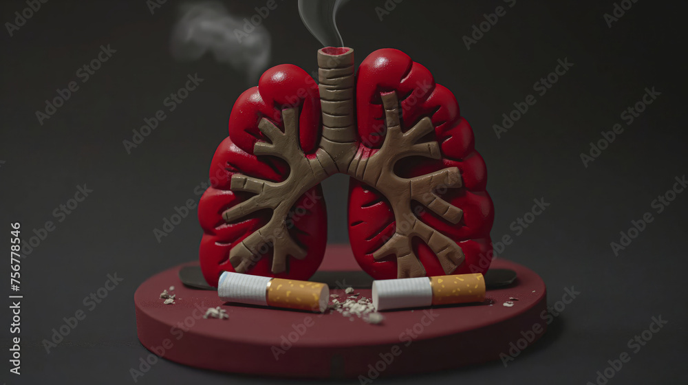 creative representation of human lungs made from clay, painted red ...