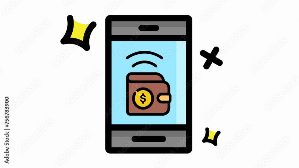 Animated icon phone with a wallet and a star on the screen. Ideal for ...