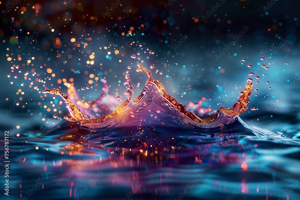 Abstract background of colorful moving water splash in a fluid dance of ...
